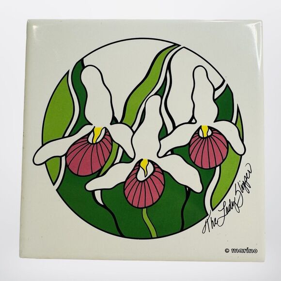 Marino | Accents | Vtg Marino Lady Slipper Orchids Ceramic Tile Trivet ...